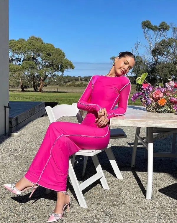 Odysseus & Penelope Neon Pink Contrast Maxi Dress Pink Size AU 6