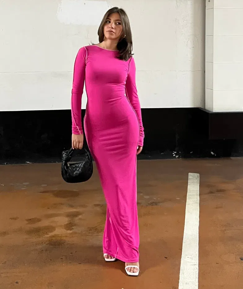 Odysseus & Penelope Neon Pink Contrast Maxi Dress Pink Size AU 6