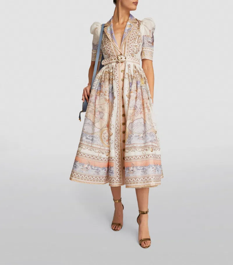 Zimmermann High Tide Midi Shirt Dress Odyssey PrintSize 4 / Au 16