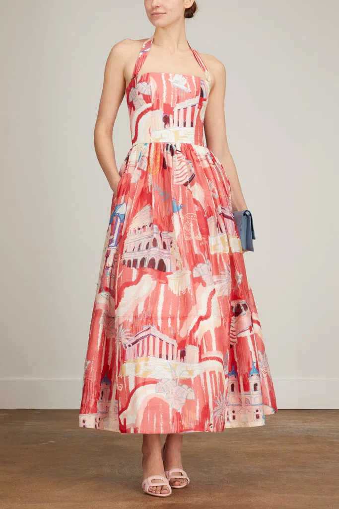 Leo Lin Ana Halterneck Midi Dress in Roma Print Size 10 | The Volte