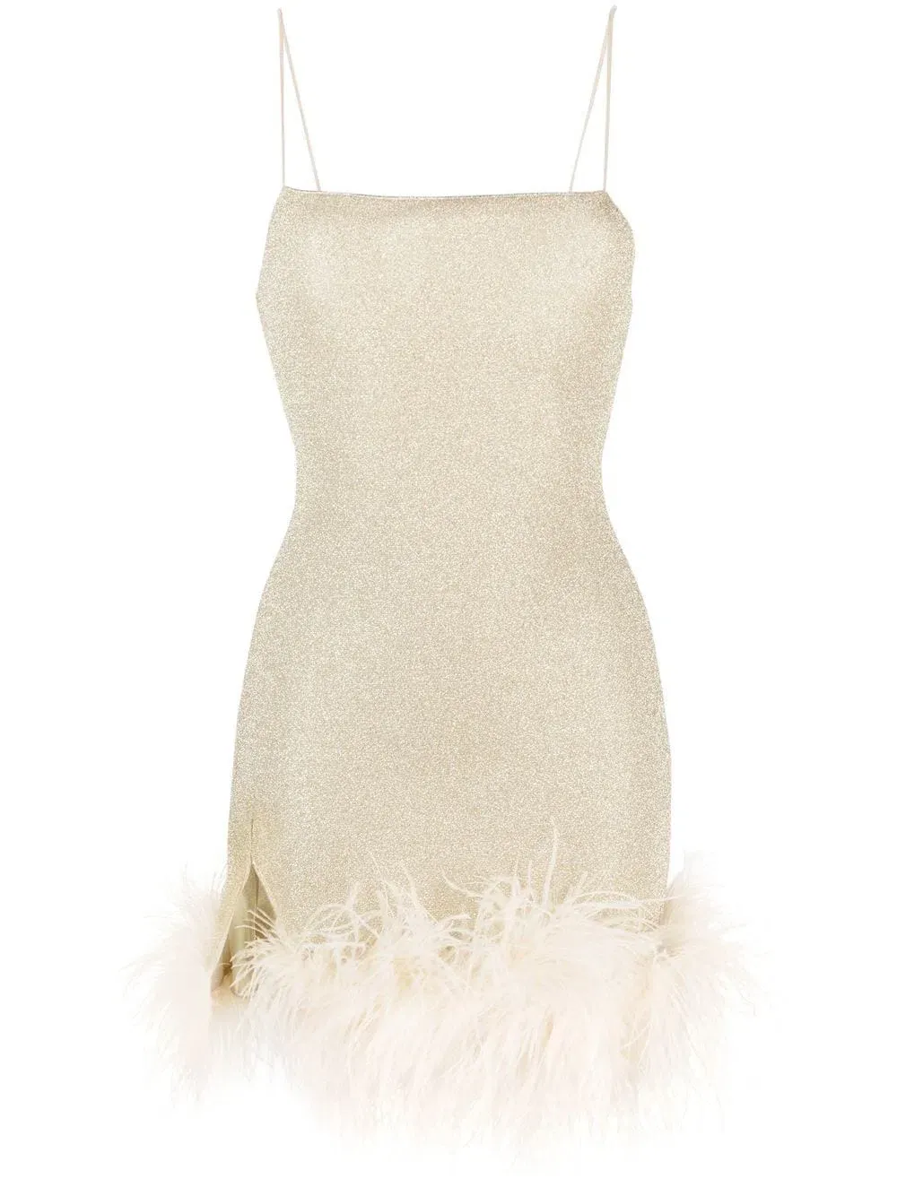 Oseree Feather-trim Mini Dress Gold Size AU 8 | The Volte