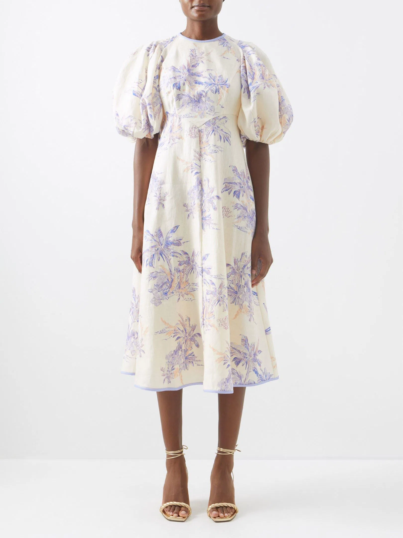 Zimmermann Puff-Sleeve Linen Midi Dress Print Size 3/AU 14 | The Volte