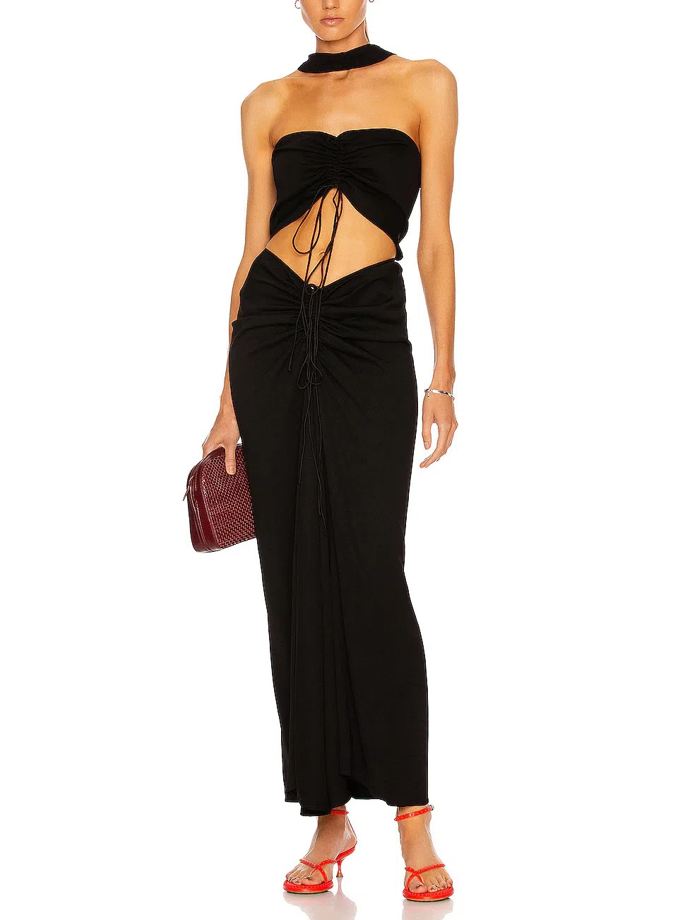 Christopher Esber Reversed Halter Disconnect Ruched Maxi Dress in Black ...