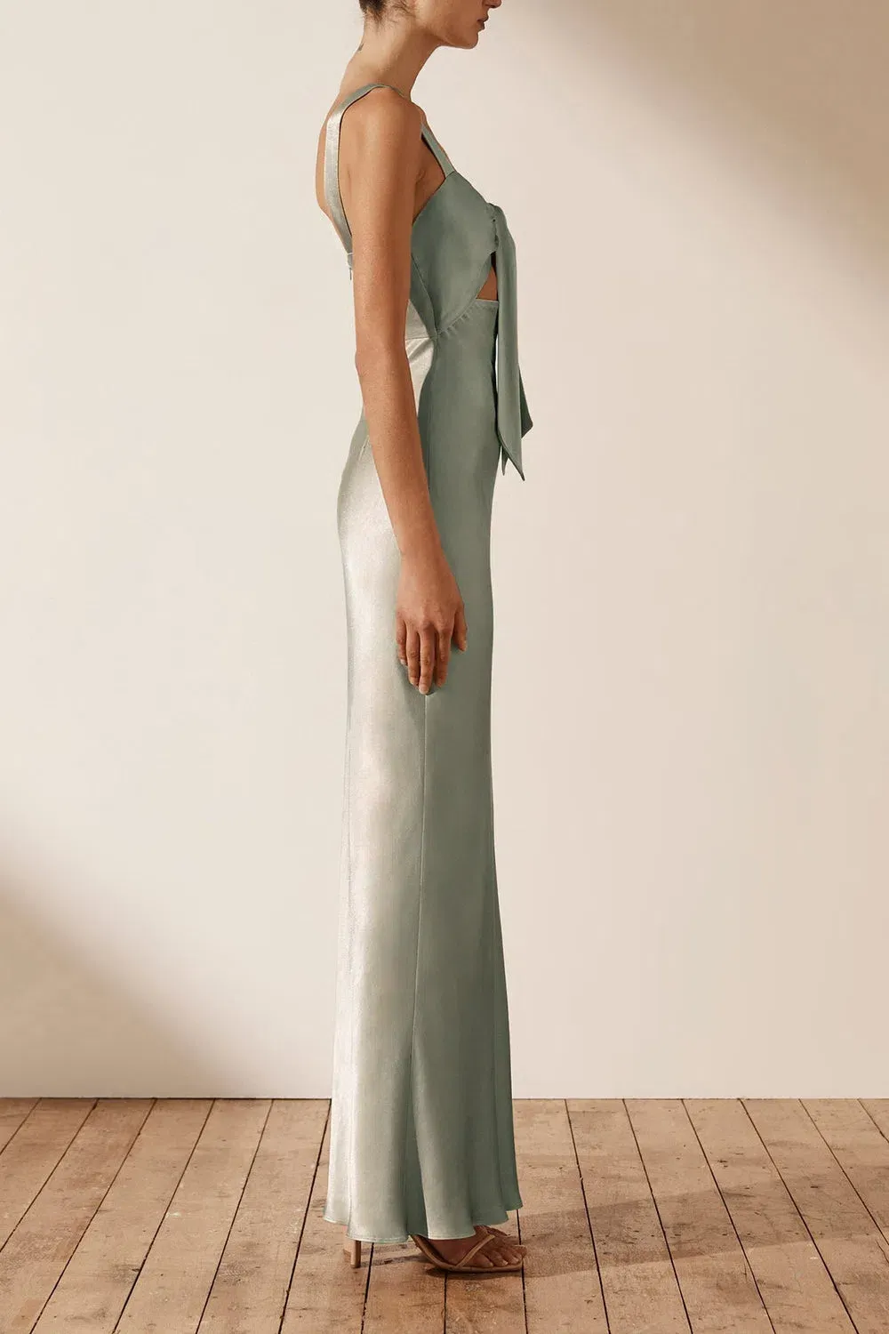 Shona Joy La Lune Bow Tie Maxi Dress in Sage Size 6 | The Volte