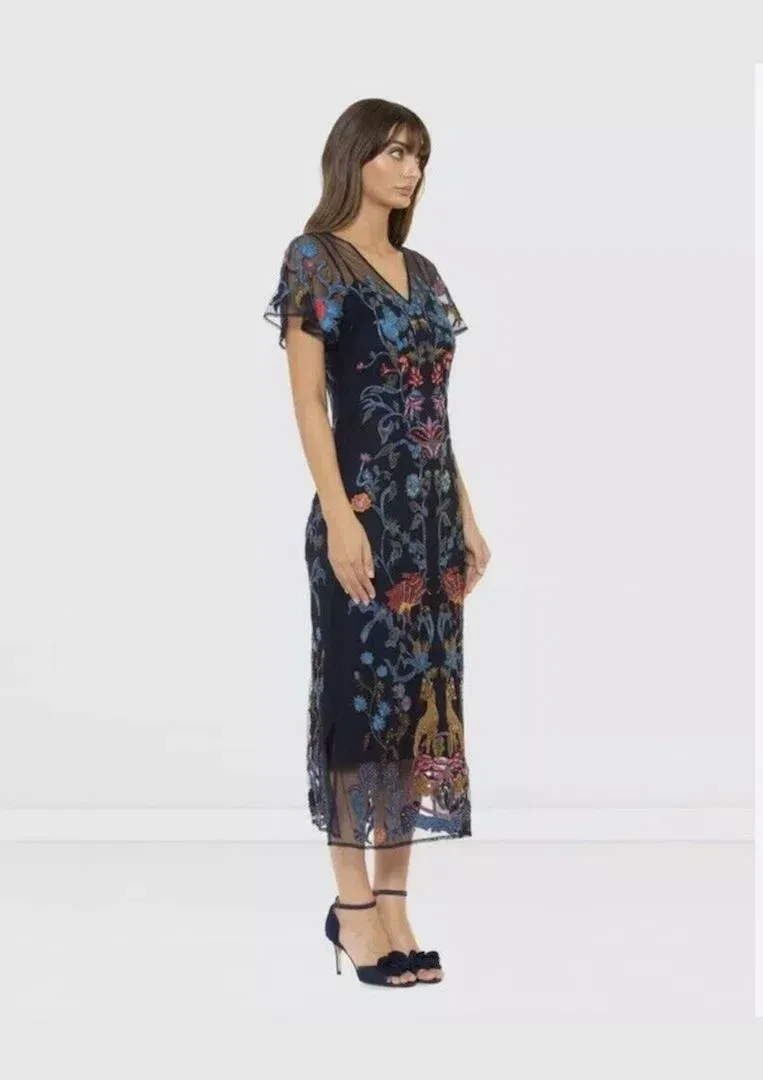 Alannah Hill Birds of a Feather Sheath Midi Dress Beaded Size 8 | The Volte