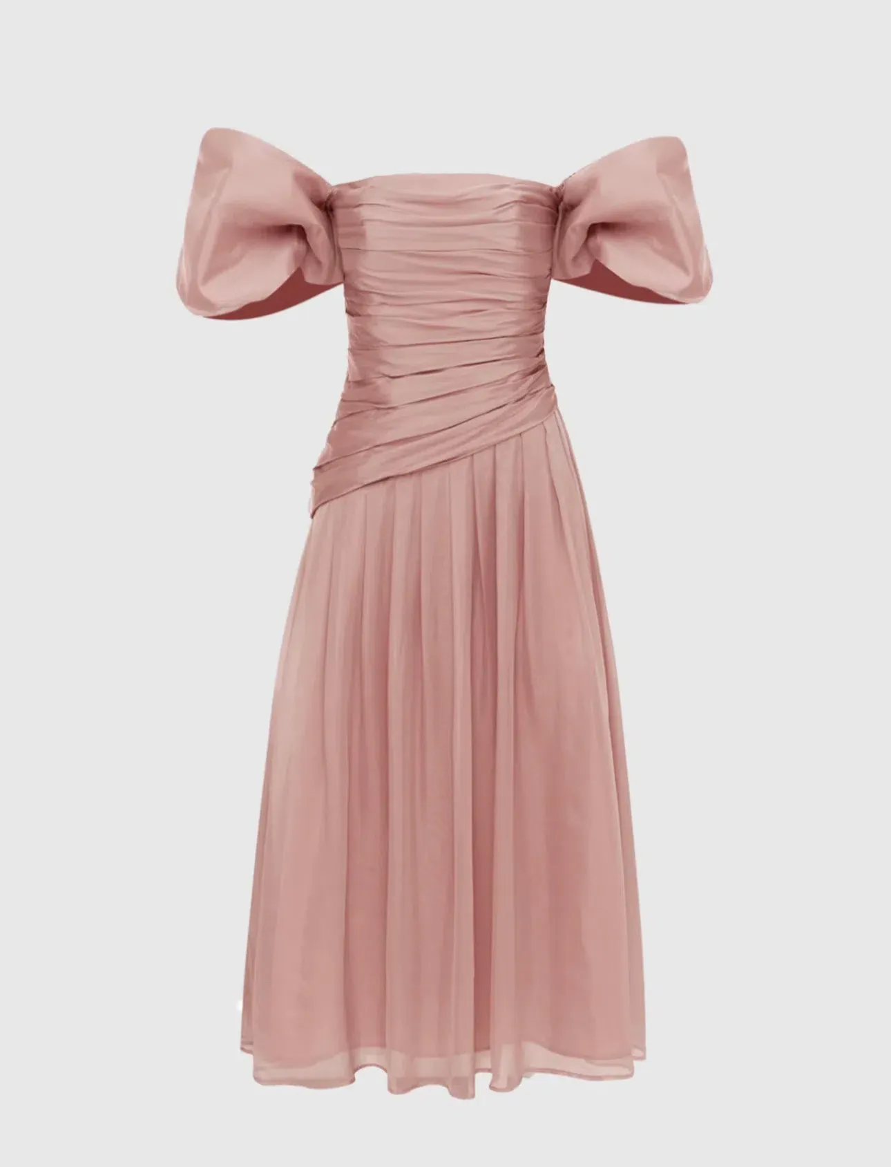 Leo Lin Lydia Puff Sleeve Midi Dress in Dusty Pink Size 10 | The Volte