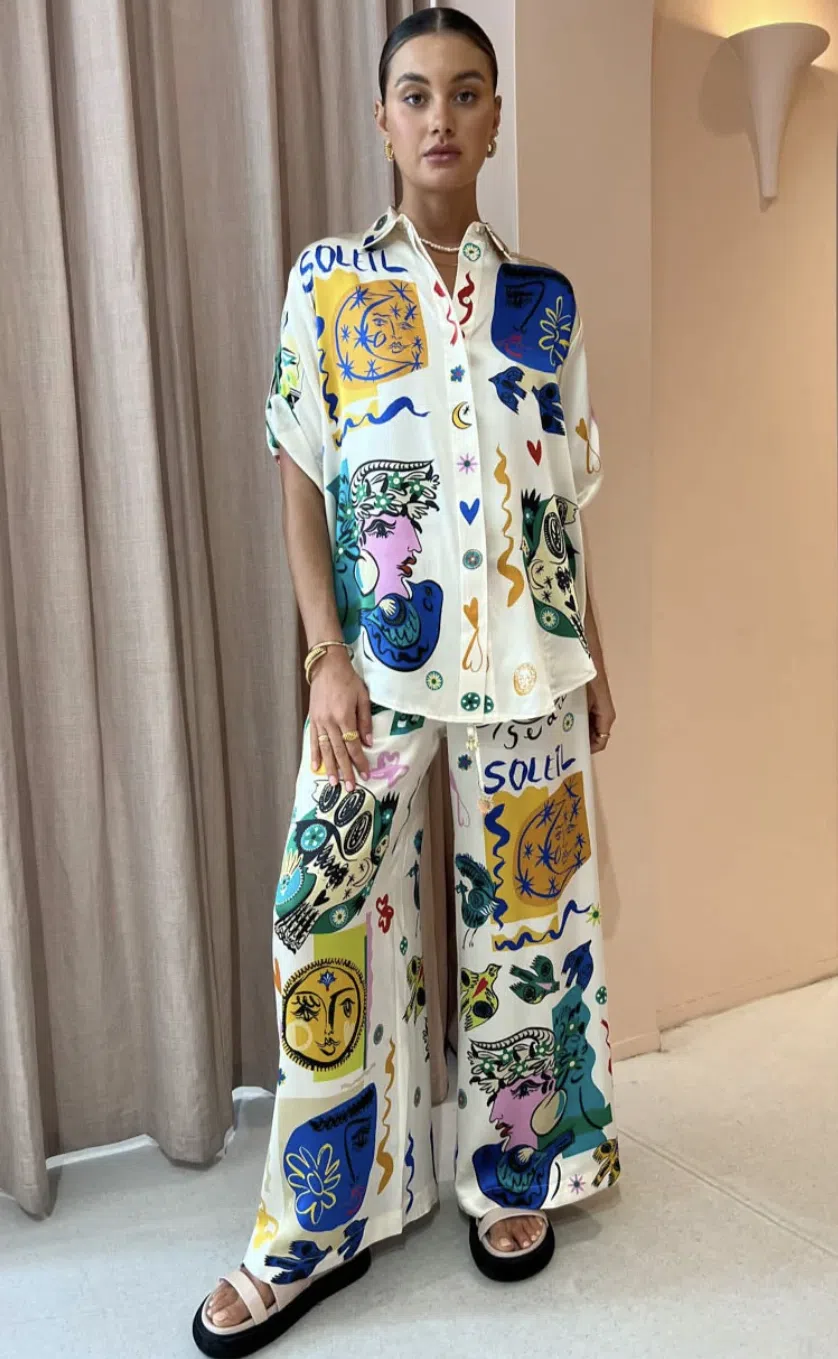 Alemais Soleil Silk Shirt and Pants Set Print Size 8 | The Volte