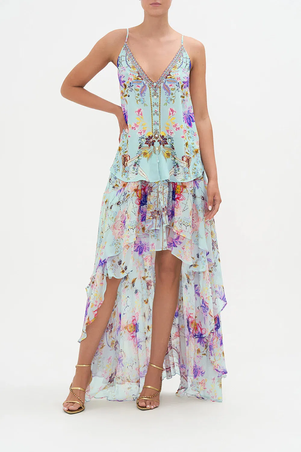 Camilla Button Front V Neck Cami Love Web Print Size AU 8 | The Volte