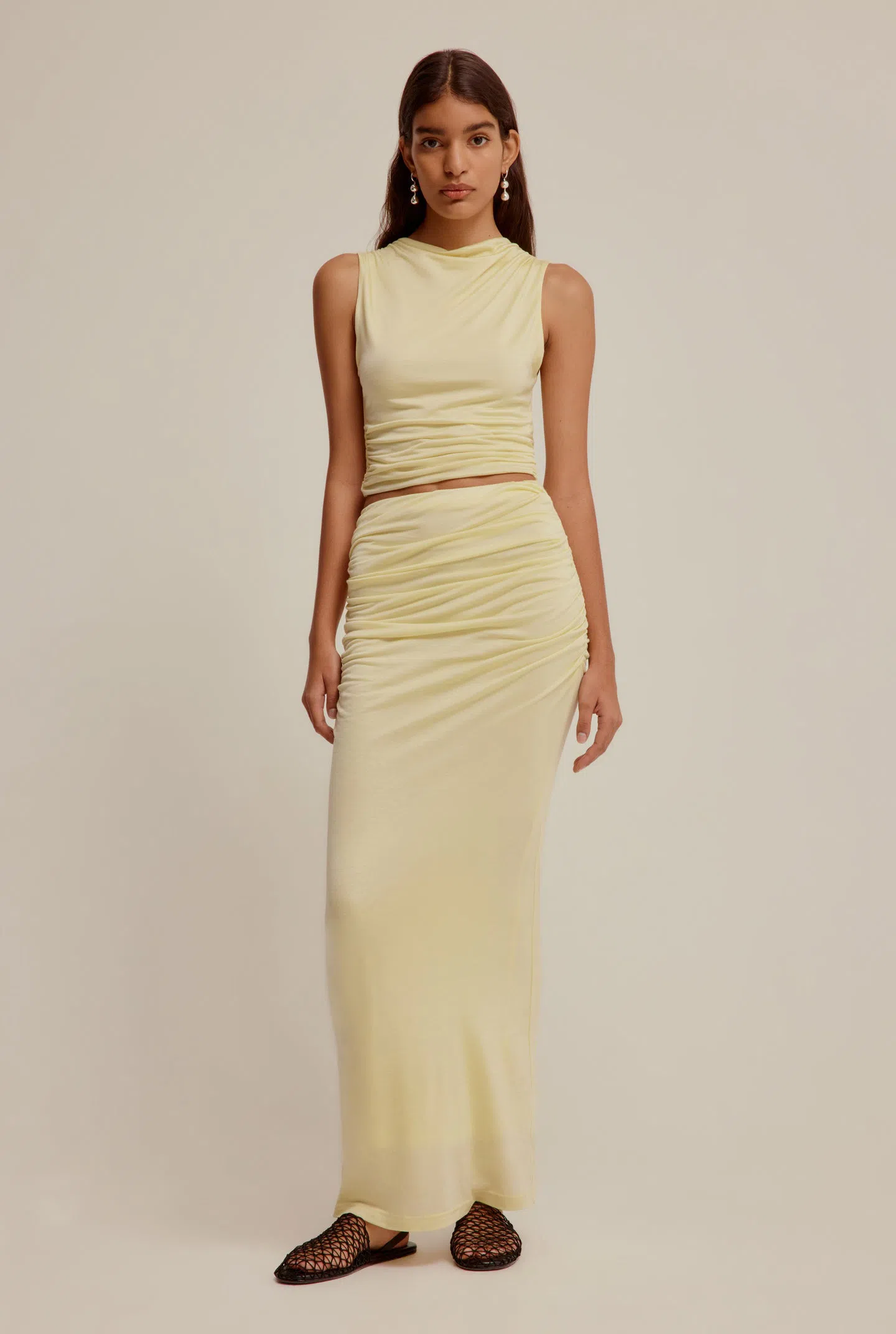 Venroy Draped Jersey Top and Skirt Set Yellow Size XS/S | The Volte